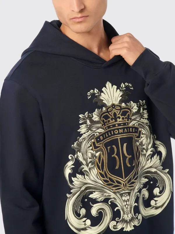 BILLIONAIRE Cotton Hoodie With Baroque Print - Blue