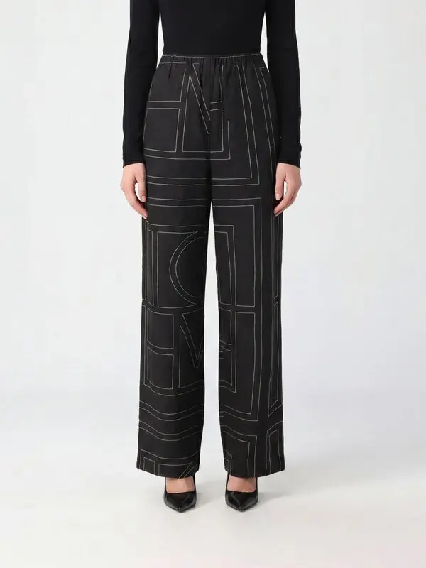 TOTEME High-waisted Silk Palazzo Trousers With Logo Print - Black