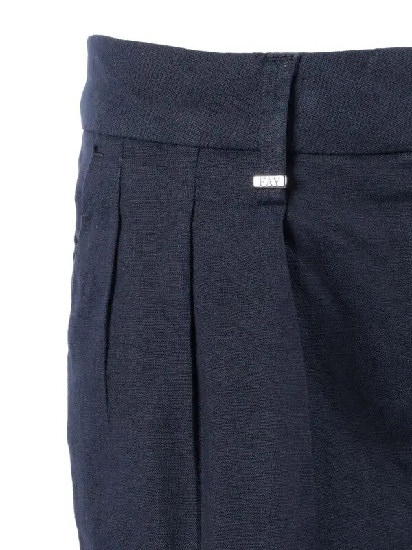 FAY Stretch Linen And Cotton Shorts - Blue