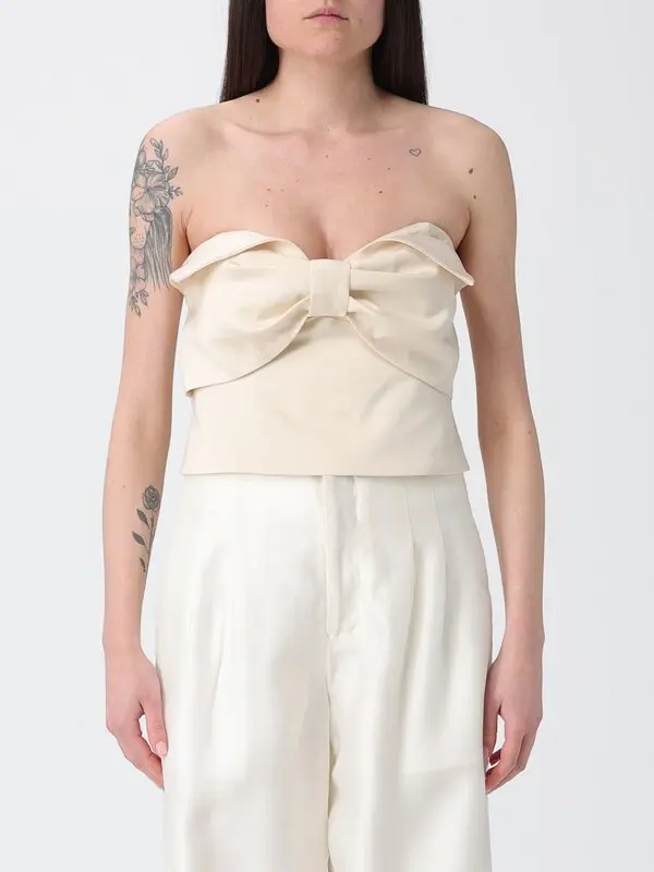 H COUTURE Viscose Crop Top With Bow - Ivory