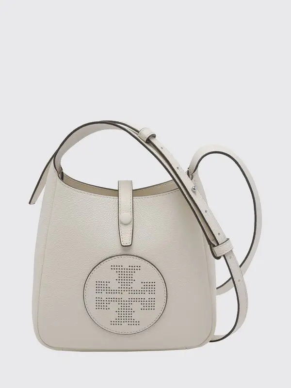 Tory Burch Miller Swing Calfskin Leather Shoulder Bag With Double T Logo - Beige