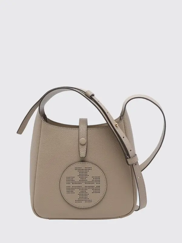 Tory Burch Miller Swing Calfskin Leather Shoulder Bag With Double T Logo - Grey