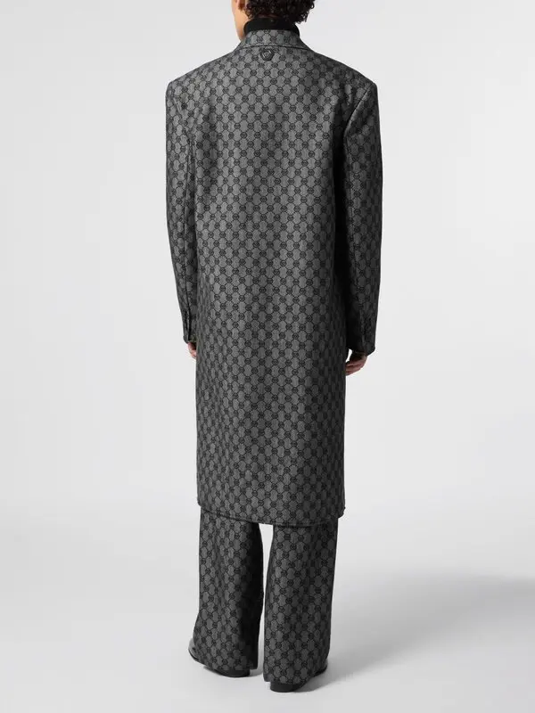 Philipp Plein Knee-length Double-breasted Coat In Cotton With Monogram