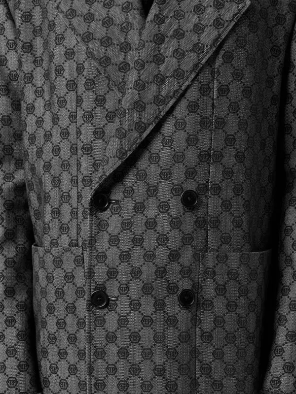 Philipp Plein Knee-length Double-breasted Coat In Cotton With Monogram
