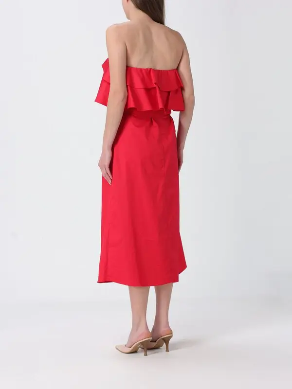 HANITA Cotton Poplin Ruffled Midi Dress - Red