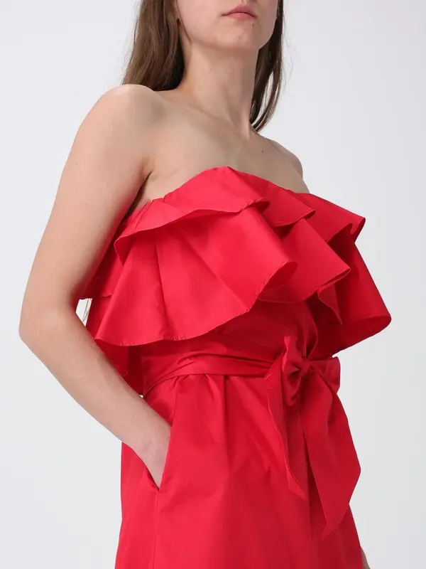 HANITA Cotton Poplin Ruffled Midi Dress - Red