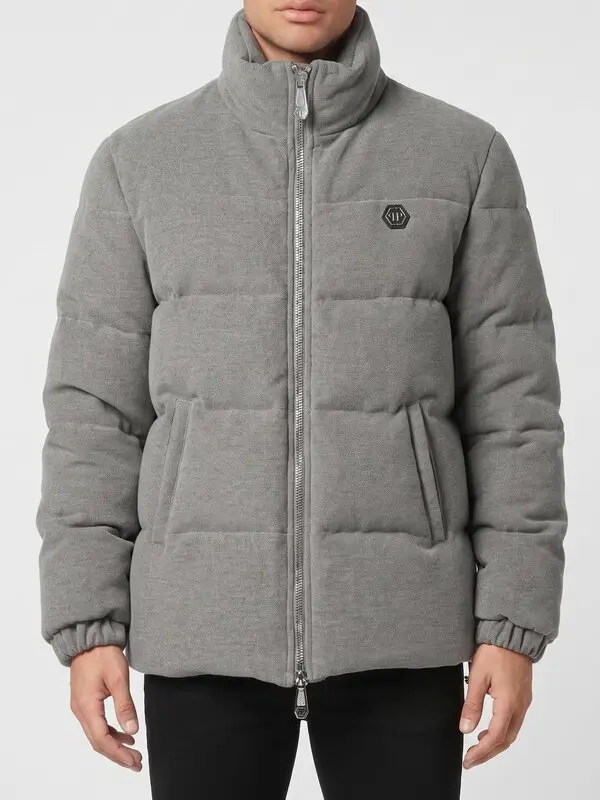Philipp Plein Wool Down Jacket With Logo And Slogan