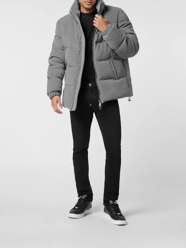 Philipp Plein Wool Down Jacket With Logo And Slogan