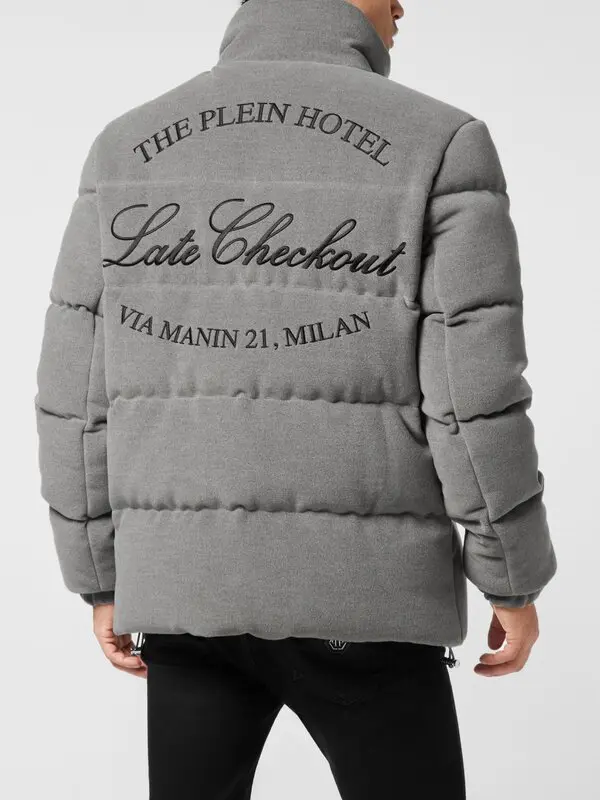Philipp Plein Wool Down Jacket With Logo And Slogan