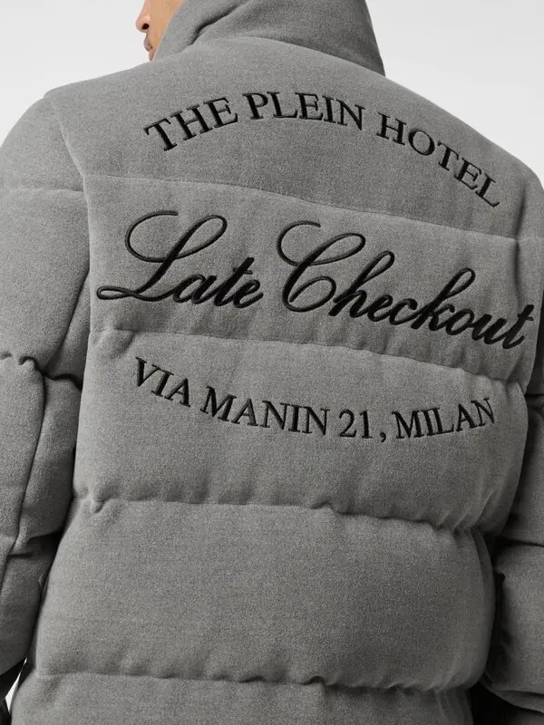 Philipp Plein Wool Down Jacket With Logo And Slogan
