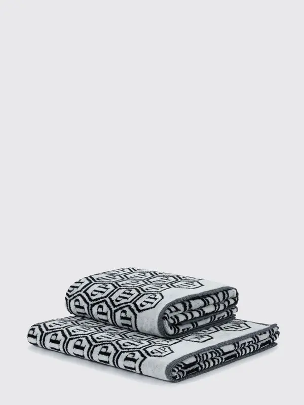 Philipp Plein Set Of 2 Hexagon Logo Jacquard Cotton Terry Towels - Black