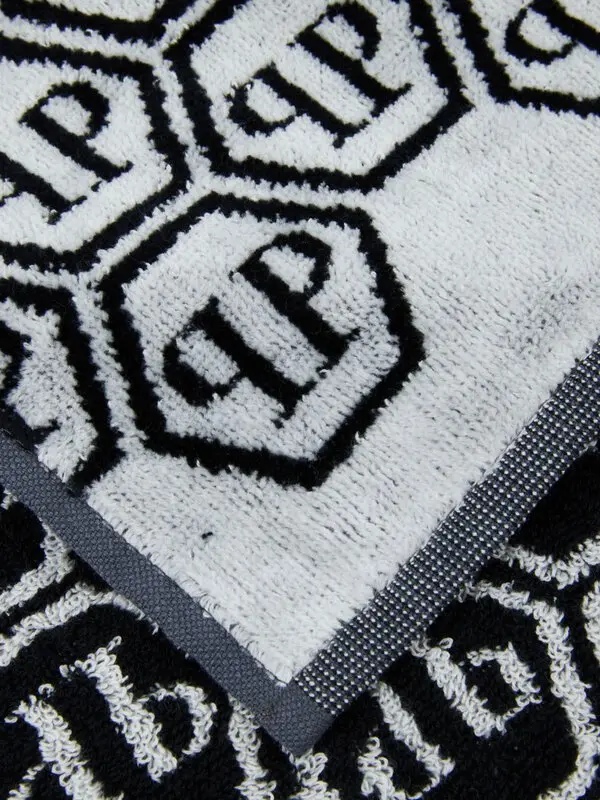 Philipp Plein Set Of 2 Hexagon Logo Jacquard Cotton Terry Towels - Black