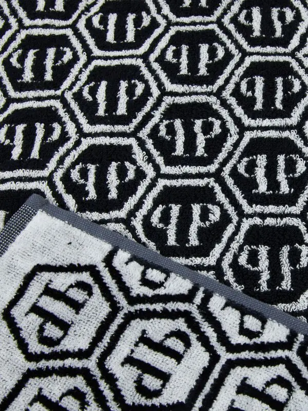 Philipp Plein Set Of 2 Hexagon Logo Jacquard Cotton Terry Towels - Black