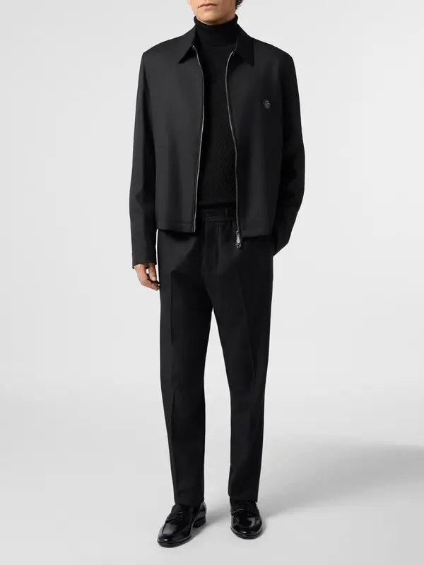 Philipp Plein Hexagon Monogram Wool Blend Shirt Jacket - Black