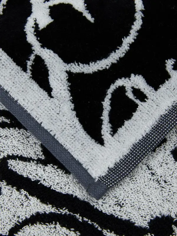 Philipp Plein Contrast Jacquard Logo Cotton Terry Beach Towel - Black