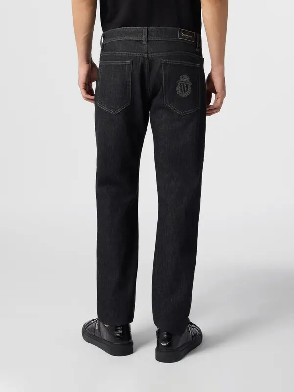 BILLIONAIRE Cotton Denim Straight Leg Jeans - Black