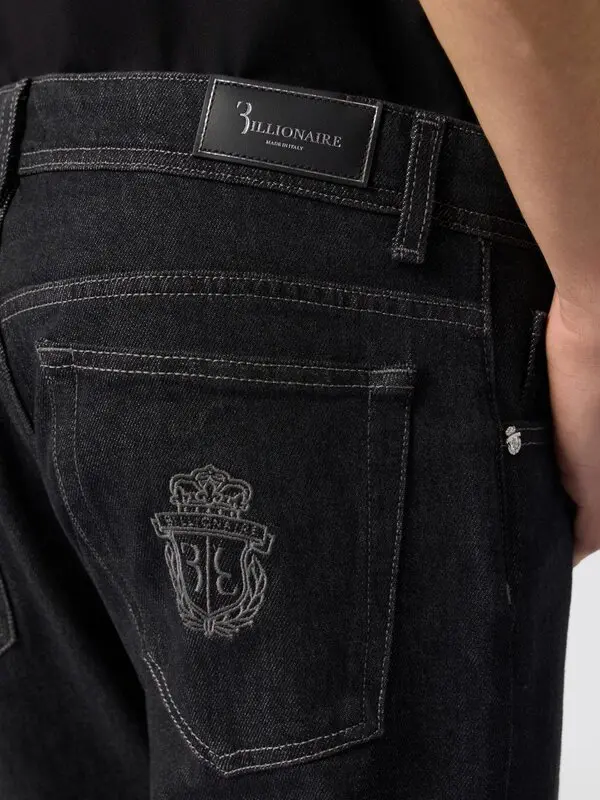 BILLIONAIRE Cotton Denim Straight Leg Jeans - Black