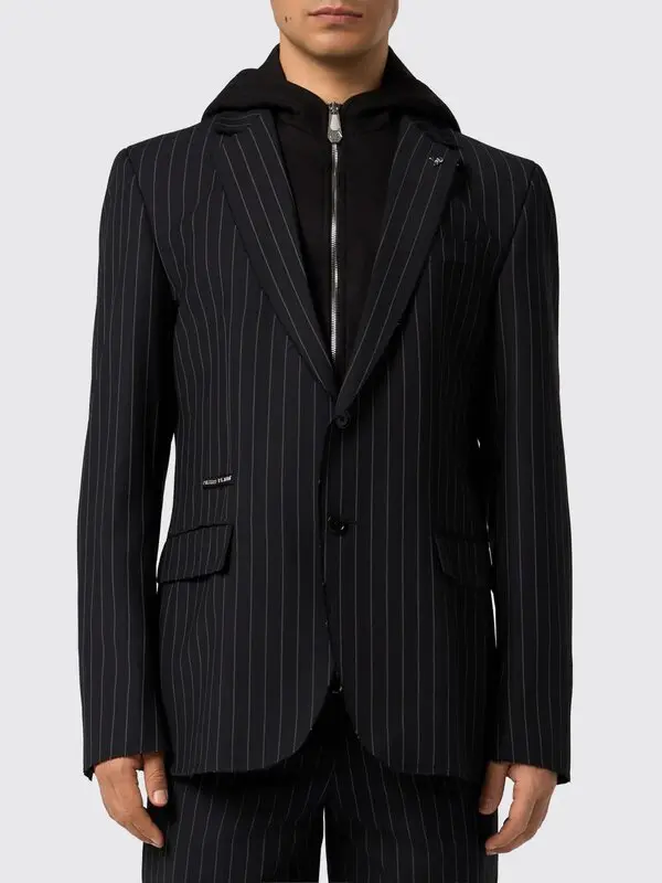 Philipp Plein Slim Fit Pinstripe Single-breasted Blazer With A Hood