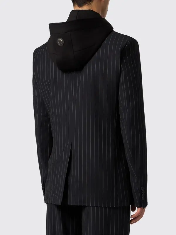 Philipp Plein Slim Fit Pinstripe Single-breasted Blazer With A Hood