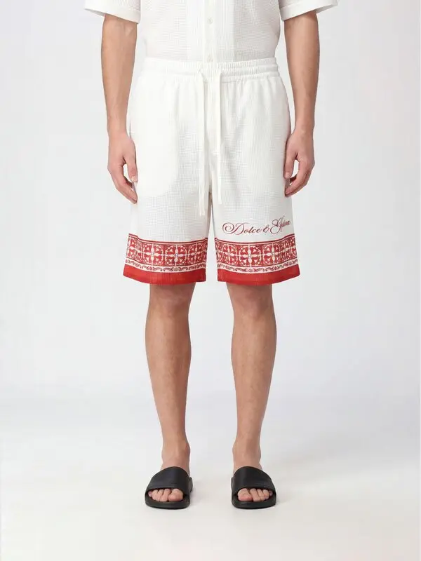 Dolce & Gabbana Knee-length Silk Shorts With Maioliche Print And Drawstring