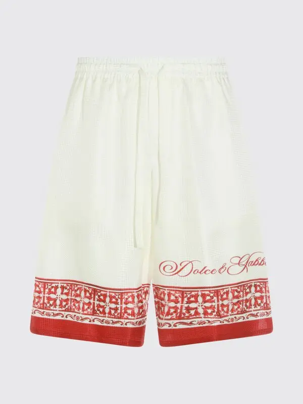 Dolce & Gabbana Knee-length Silk Shorts With Maioliche Print And Drawstring