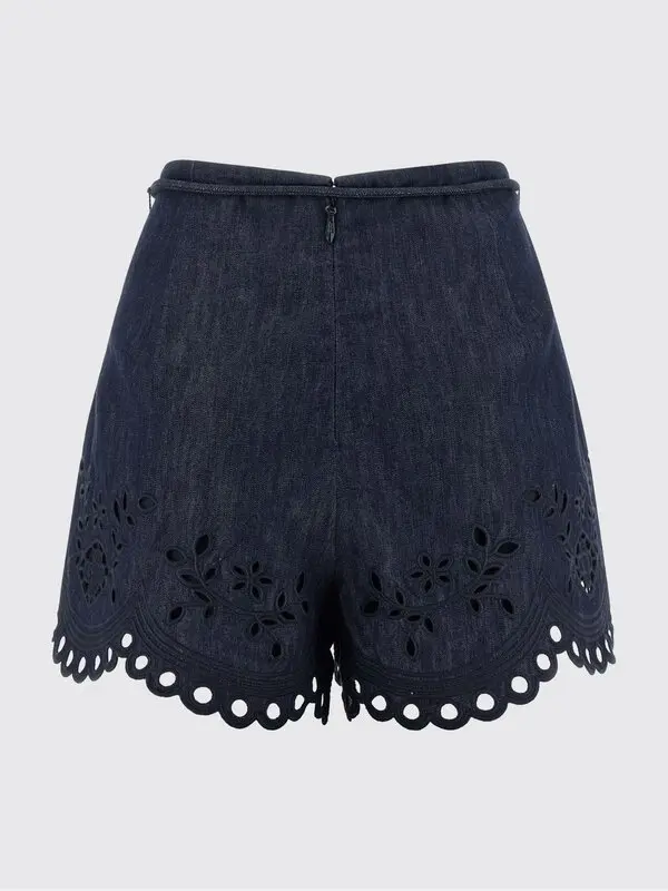 Zimmermann High-waisted Cotton Denim Shorts With Lace Inserts