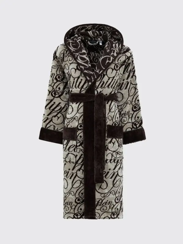 Philipp Plein Hooded Jacquard Logo Cotton Terry Bathrobe - Brown