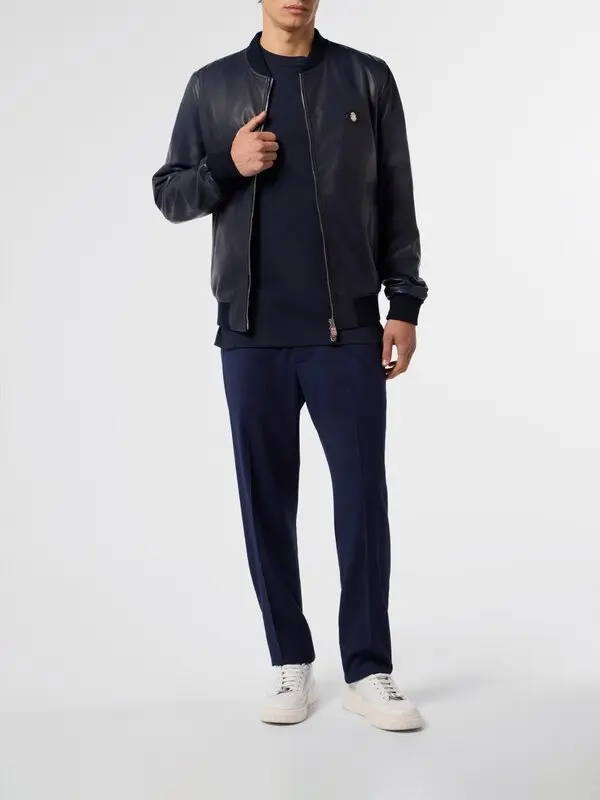 BILLIONAIRE Nappa Leather Bomber Jacket - Navy