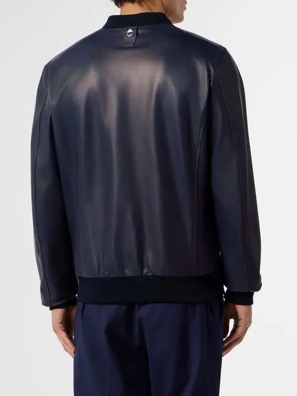 BILLIONAIRE Nappa Leather Bomber Jacket - Navy
