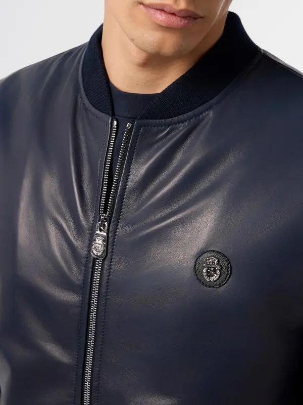 BILLIONAIRE Nappa Leather Bomber Jacket - Navy
