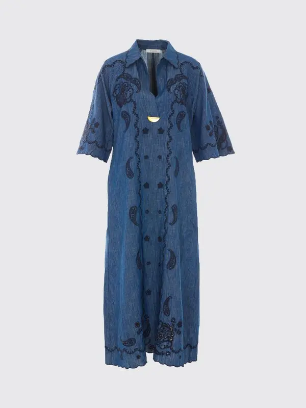 Zimmermann Aster Long Embroidered Denim Maxi Dress