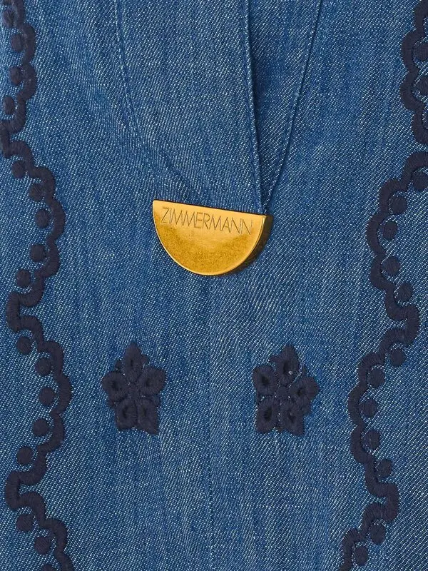 Zimmermann Aster Long Embroidered Denim Maxi Dress
