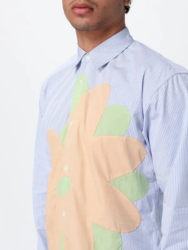Comme Des Garçons Striped And Floral Print Cotton Shirt