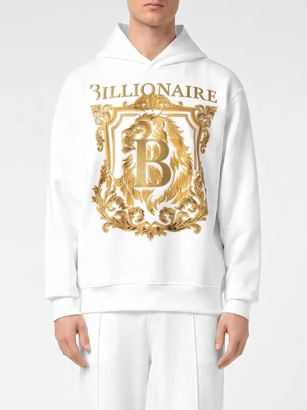 BILLIONAIRE Cotton Hoodie With Baroque Print - White