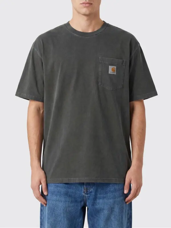 Carhartt Work In Progress Cotton Pocket T-shirt With Contrasting Logo - Grey