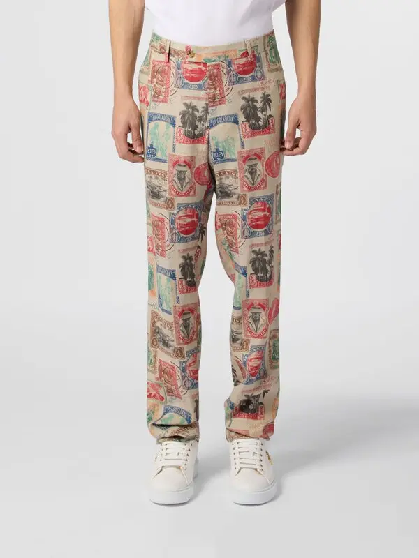 BILLIONAIRE Graphic Print Linen Cotton Blend Trousers