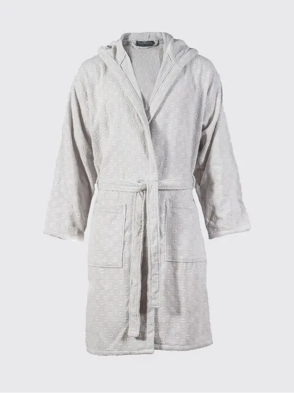 CARRARA Burano Hooded Bathrobe In Geometric Pattern Cotton Terry - Grey