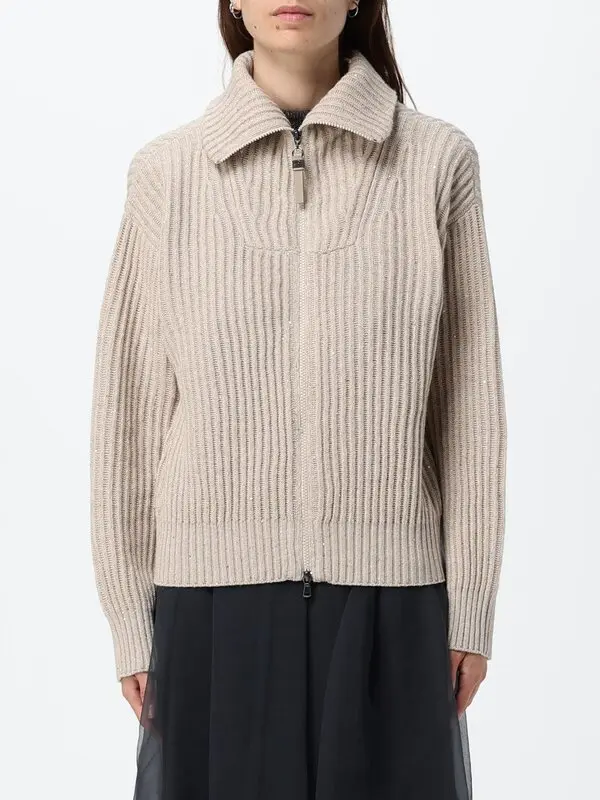 Brunello Cucinelli Ribbed Wool-blend Cardigan With Zip And Sequins