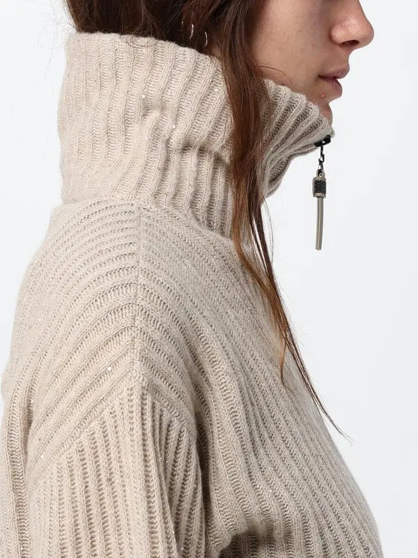 Brunello Cucinelli Ribbed Wool-blend Cardigan With Zip And Sequins