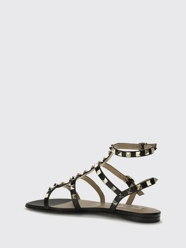 Valentino Garavani Rockstud Calfskin Leather Low-heeled Sandals - Black