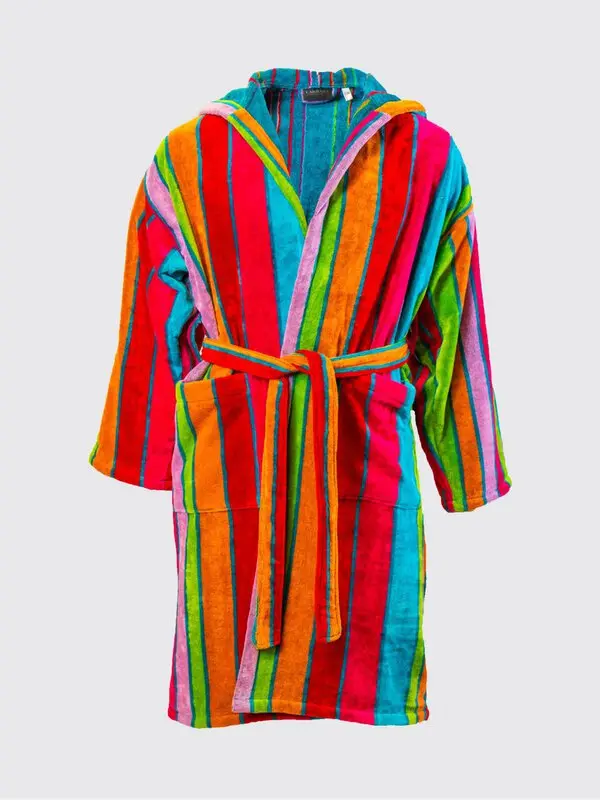 CARRARA Tilos Multi Striped Cotton Terry Bathrobe - Fuchsia