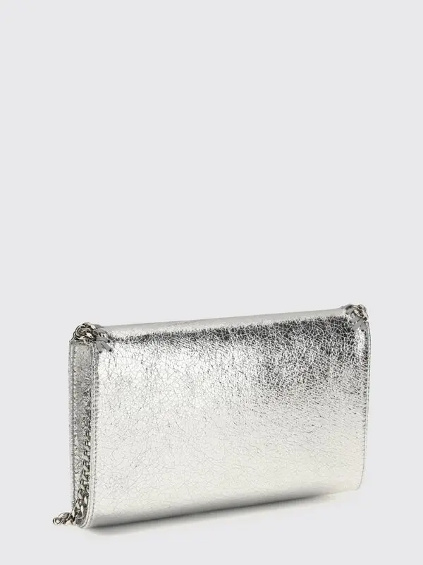 Stella McCartney Falabella Crackle-effect Faux Leather Wallet On Chain - Silver