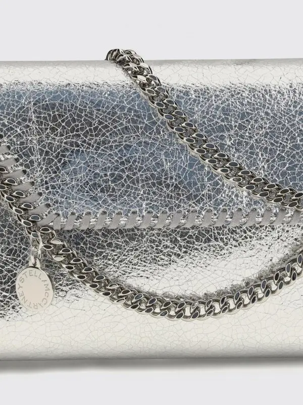 Stella McCartney Falabella Crackle-effect Faux Leather Wallet On Chain - Silver