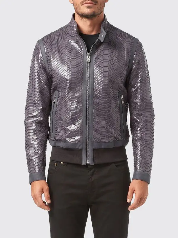 BILLIONAIRE Python Leather Bomber Jacket
