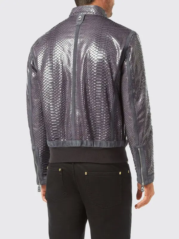 BILLIONAIRE Python Leather Bomber Jacket