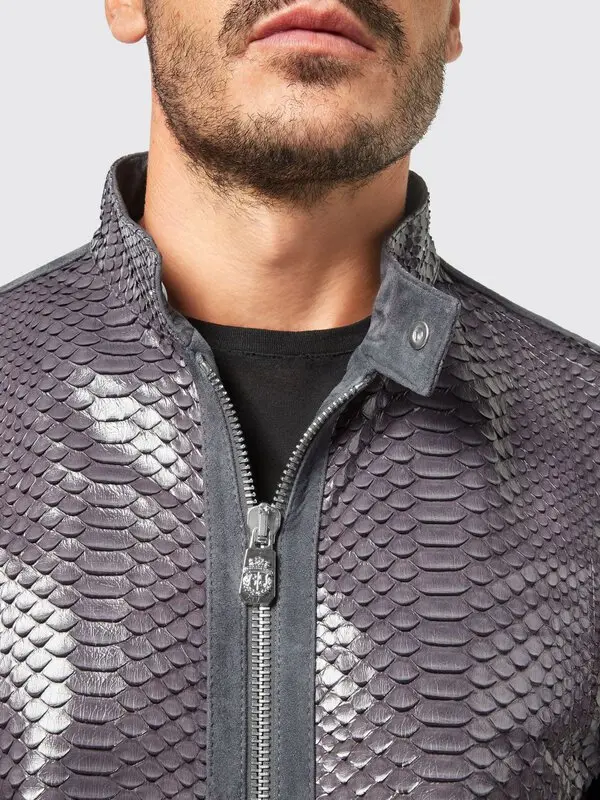 BILLIONAIRE Python Leather Bomber Jacket