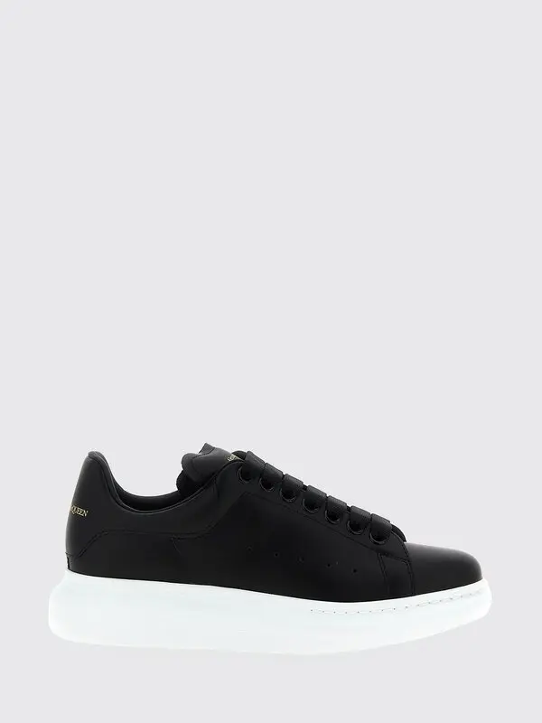 Alexander McQueen Oversize Calf Leather Sneakers With Contrasting Heel And Laminated Logo - Black