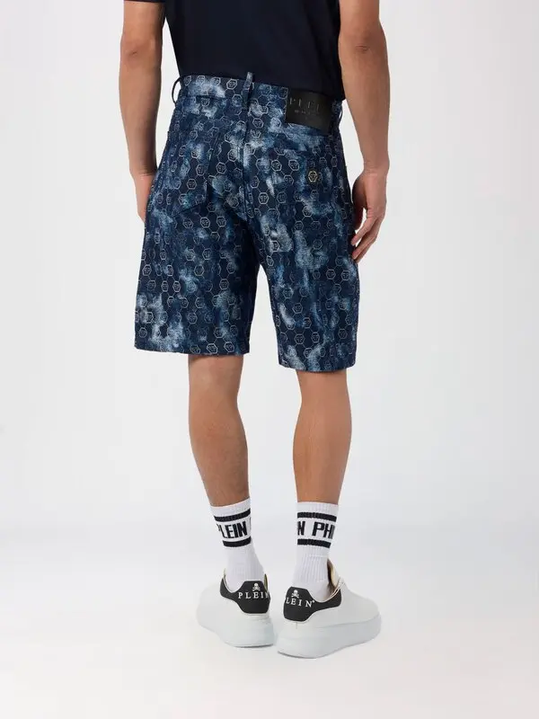 Philipp Plein Monogrammed Cotton Denim Shorts