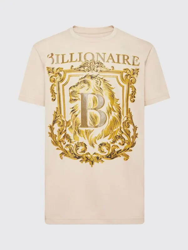 BILLIONAIRE Embroidered Cotton T-shirt - Beige