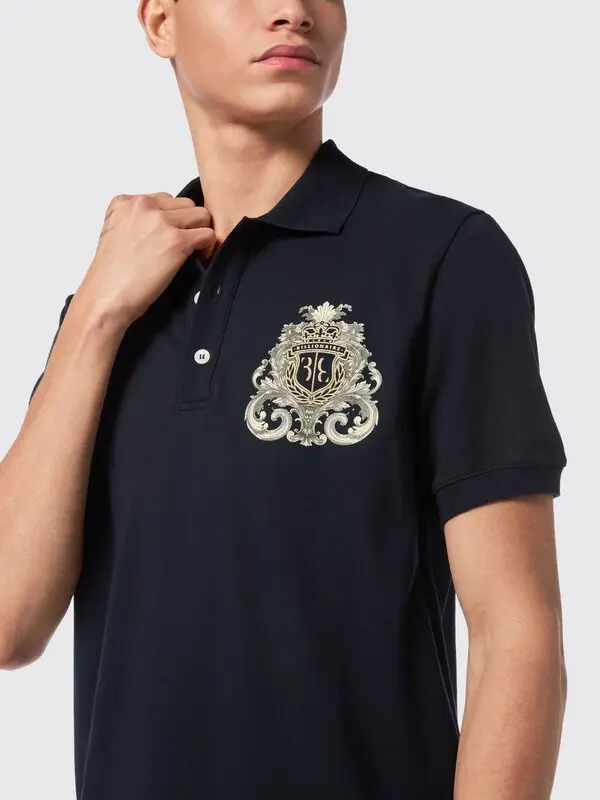 BILLIONAIRE Cotton Polo Shirt With Logo Emblem - Blue